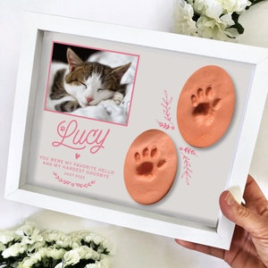 Pet Memorial Paw Print Holder Shadow Box, Two Paw Prints, Pet Loss ...