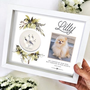 Paw Print Holder Pet Memorial, Clay Paw Print Display Shadow Box, Pet ...