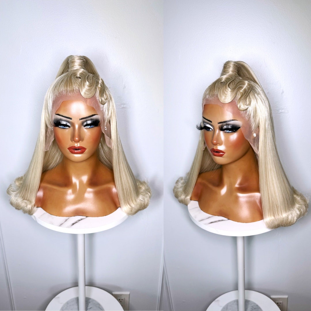 Ash Blonde Half up Ponytail Drag Queen Synthetic Wig made to Order - Etsy