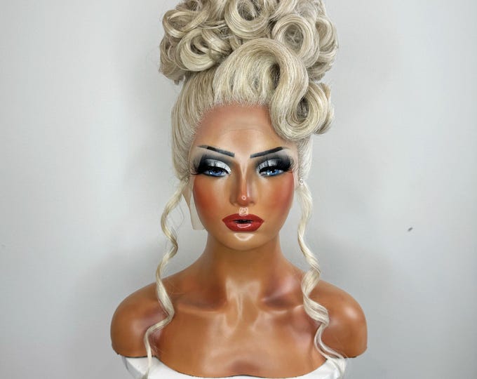 Drag Pageant Updo High Curly Bun With Bang Styled Lace Front Drag Queen ...