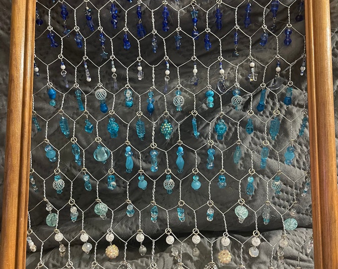 Blue Hombre Chicken Wire Sun Catcher Handmade With Wooden Frame Blue ...