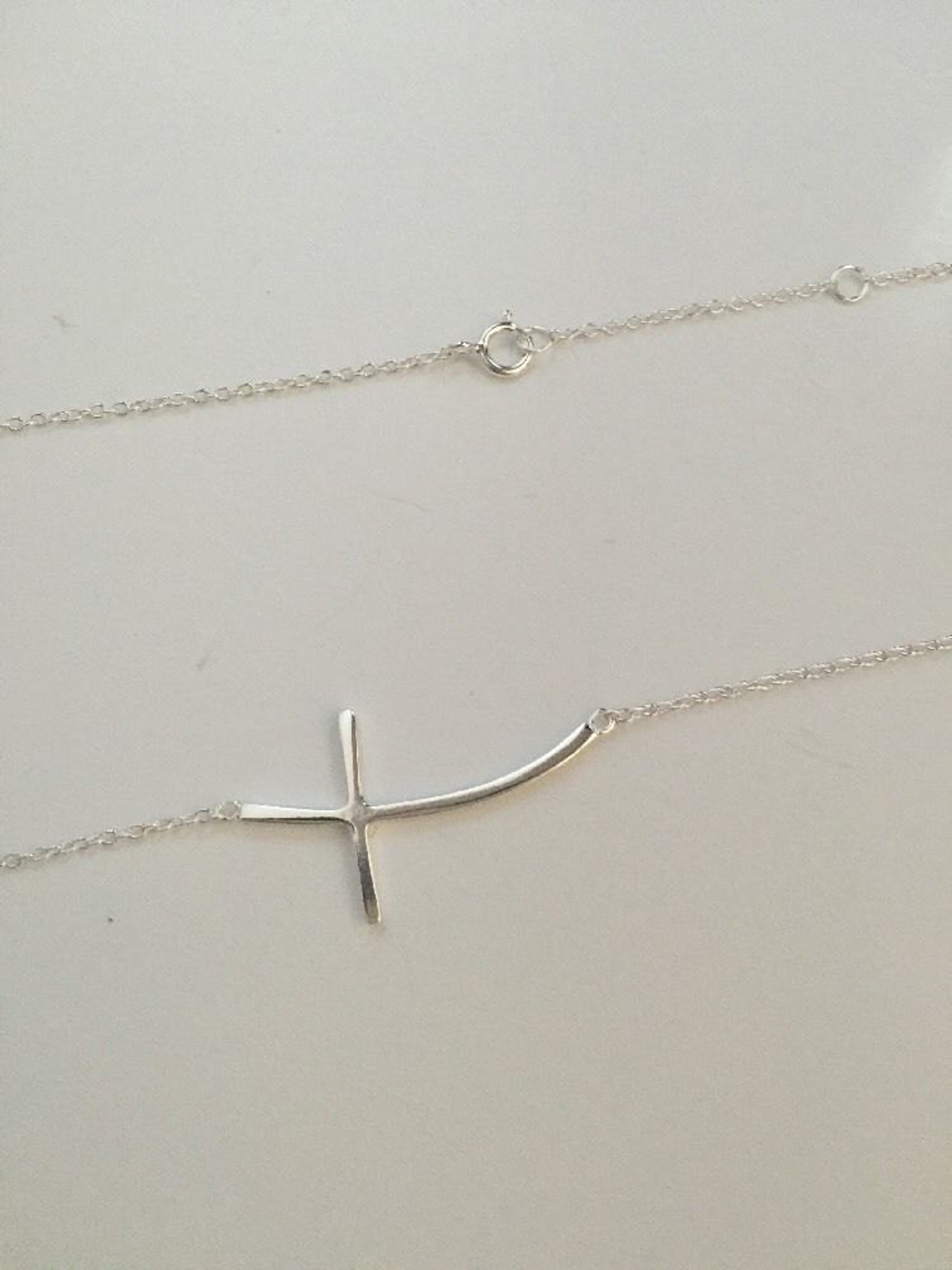 Cross Necklace Curved Cross Necklace Sterling Silver Curved - Etsy