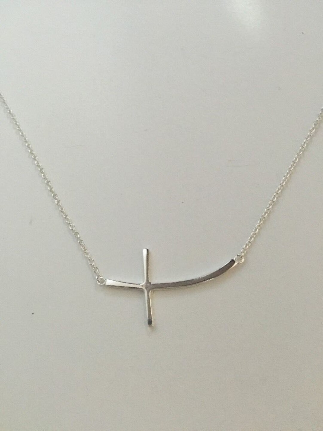 Cross Necklace, Curved Cross Necklace, Sterling Silver Curved Cross ...