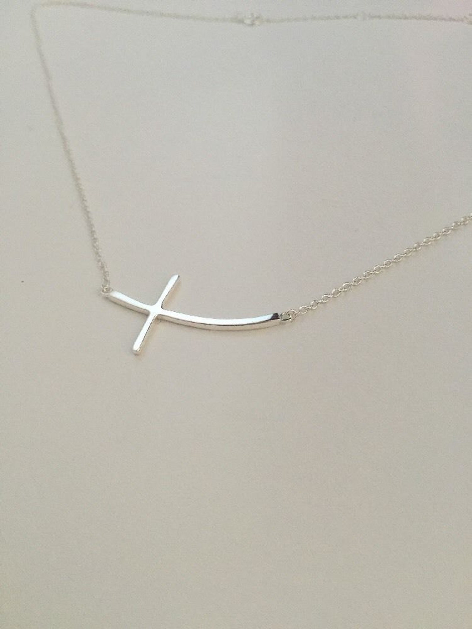 Cross Necklace Curved Cross Necklace Sterling Silver Curved - Etsy