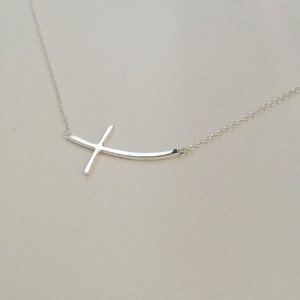 Cross Necklace, Curved Cross Necklace, Sterling Silver Curved Cross ...