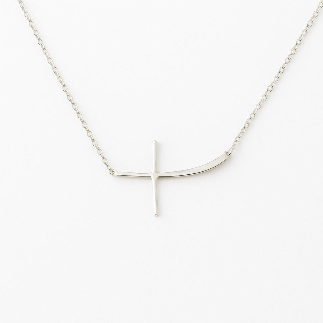 Cross Necklace, Curved Cross Necklace, Sterling Silver Curved Cross ...
