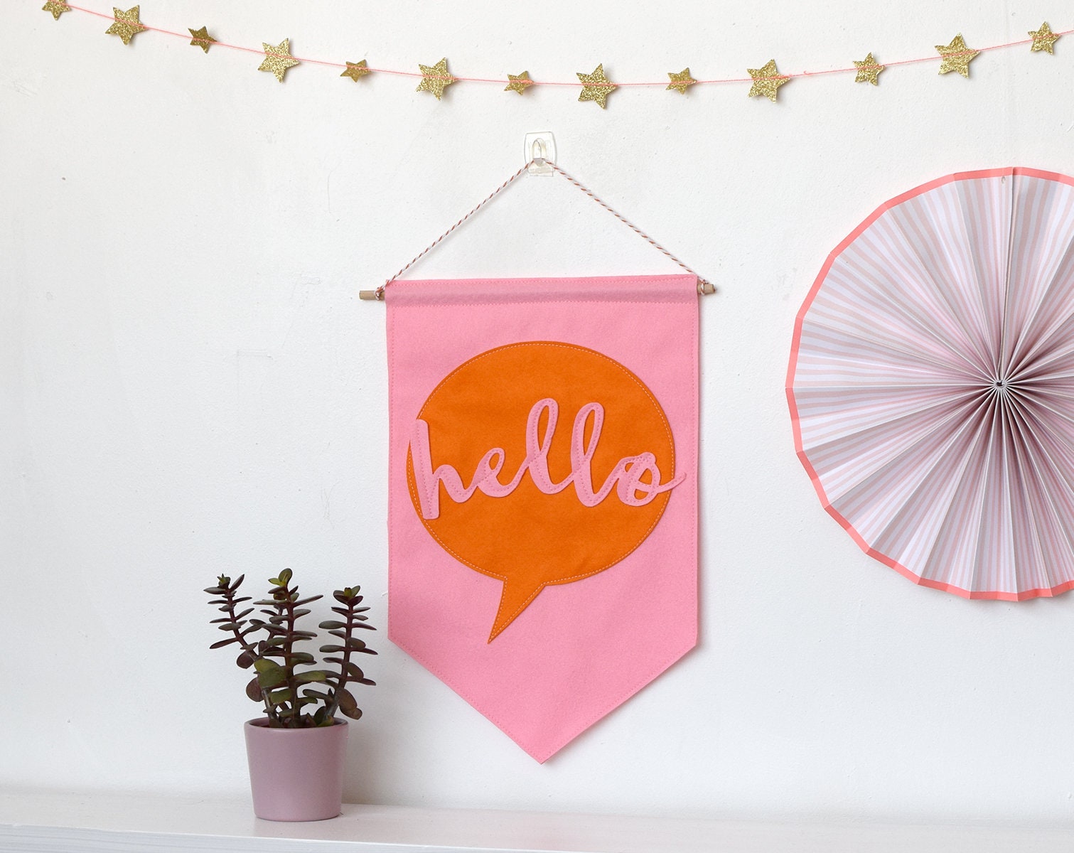 Hello Banner Felt Banner Felt Flag Pennant Flag Bright - Etsy