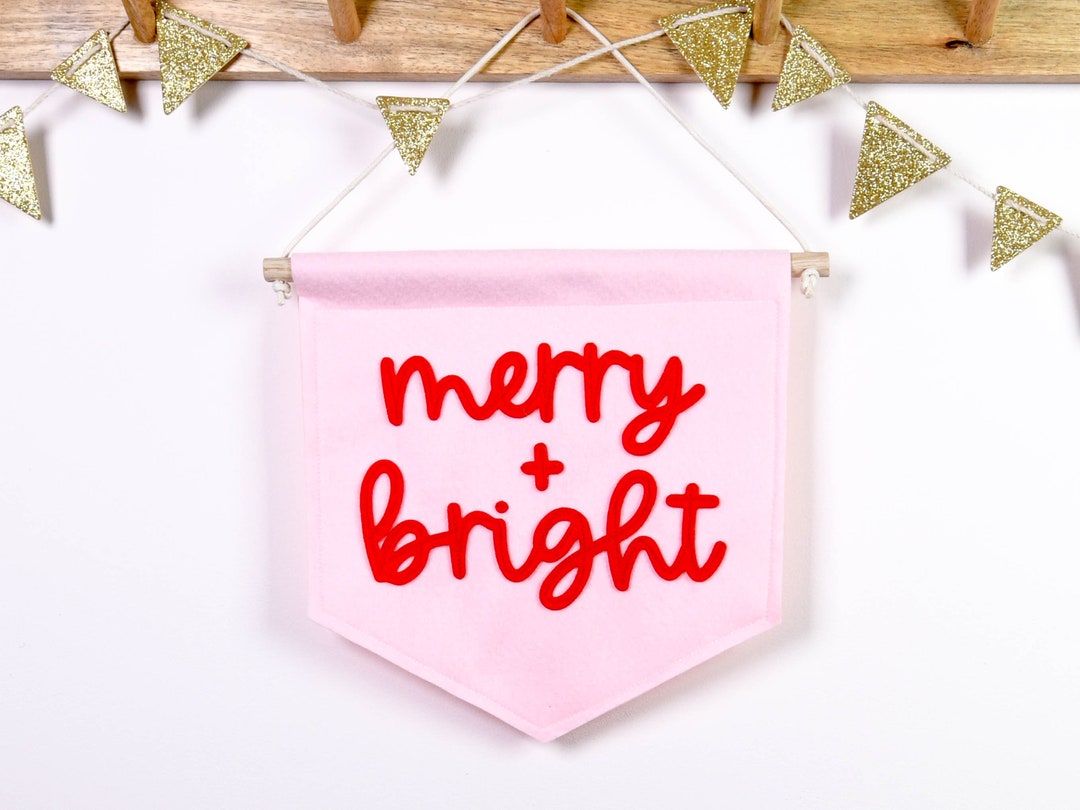 Merry and Bright Mini Felt Christmas Wall Banner Festive Holiday Decor ...