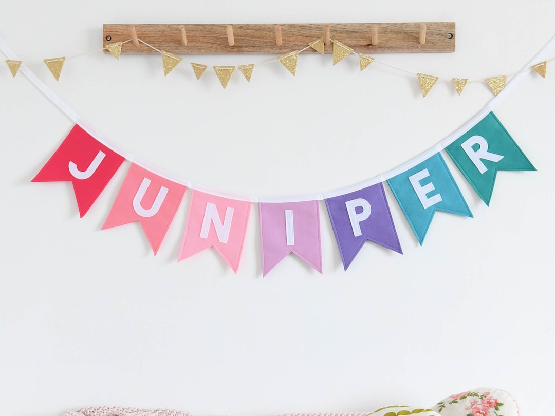 Pink and Purple Custom Name Bunting Personalised Nursery Banner ...