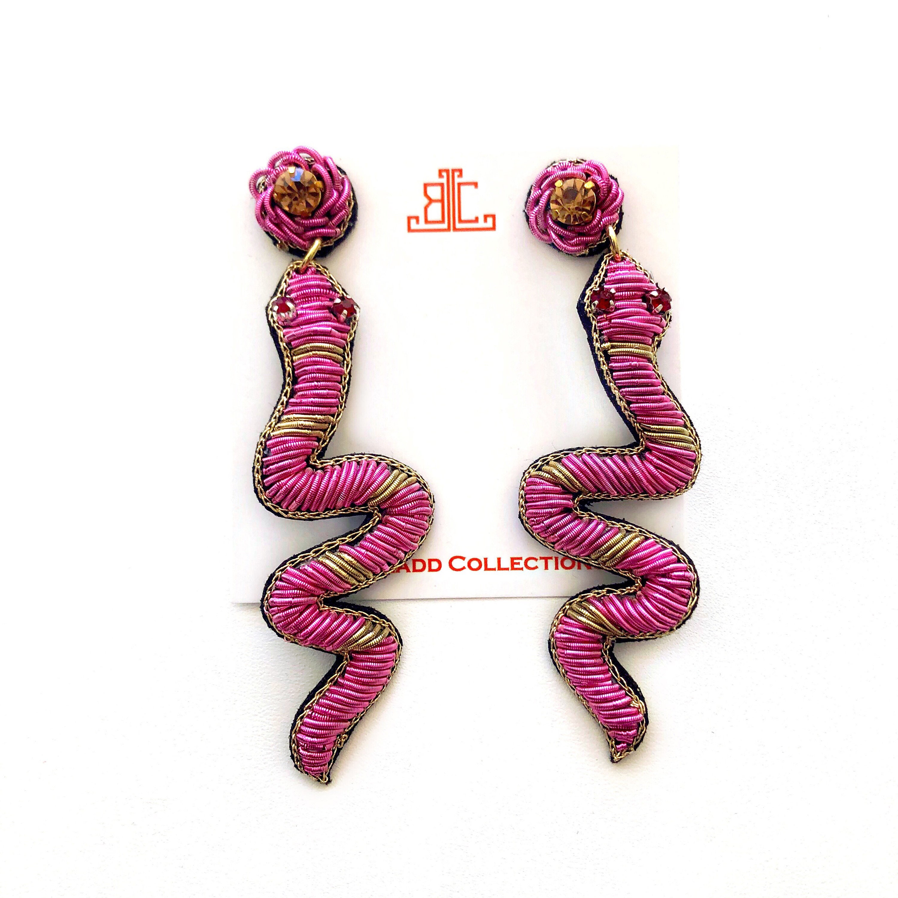 Handmade Snake Earrings in Pink | Etsy