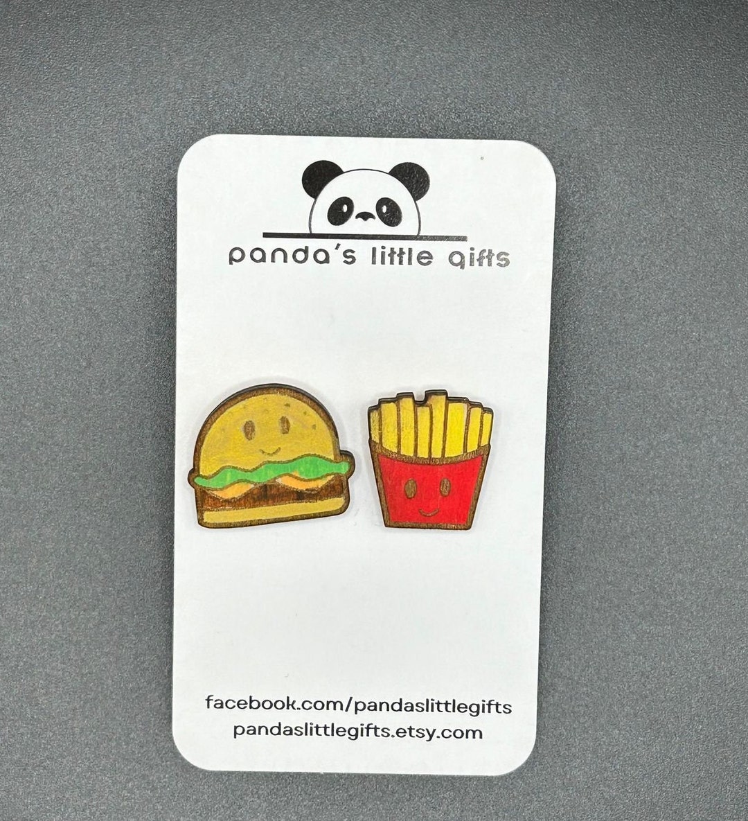 Handmade Wooden Buddy Pins - Hamburger and Fries, Hand Painted Set of 2 ...