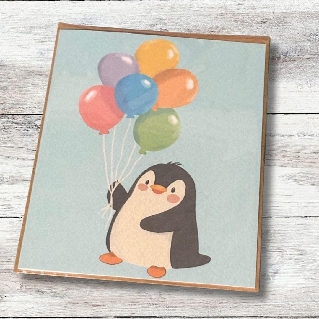 Birthday Penguin With Balloons Celebration Penguin Watercolor Print ...