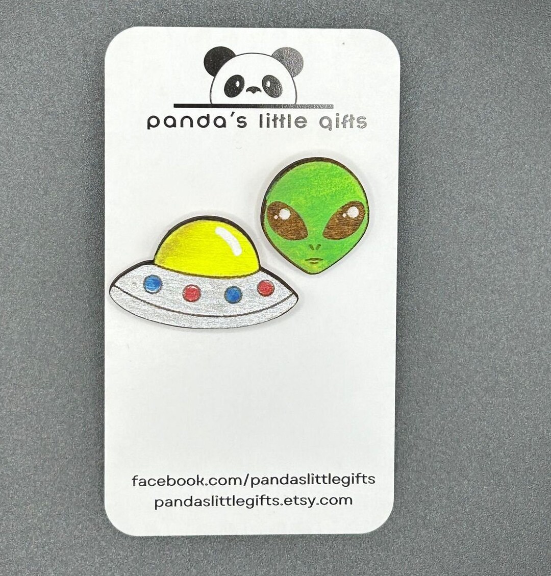 Handmade Wooden Buddy Pins - Alien and UFO, Hand Painted Set of 2 - Etsy