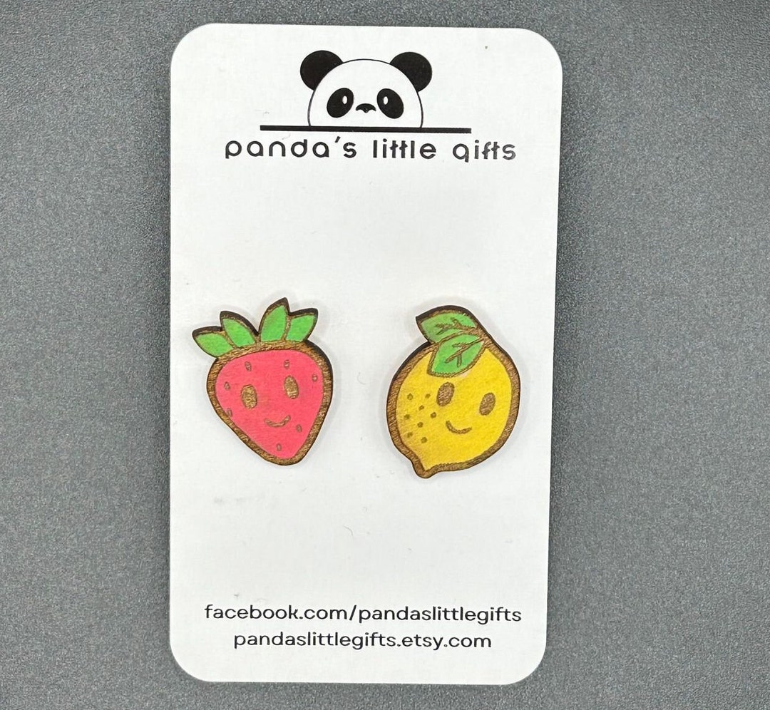 Handmade Wooden Buddy Pins - Strawberry and Lemon, Hand Painted Set of ...