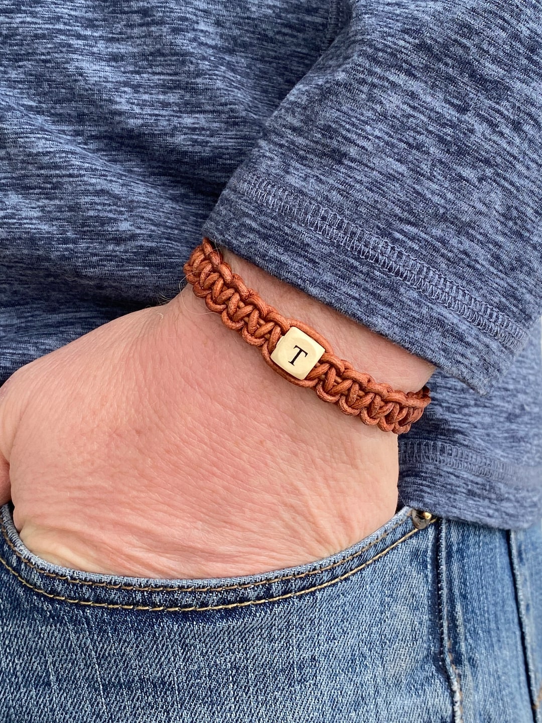 Mens Personalized Leather Initial Bracelet - Etsy