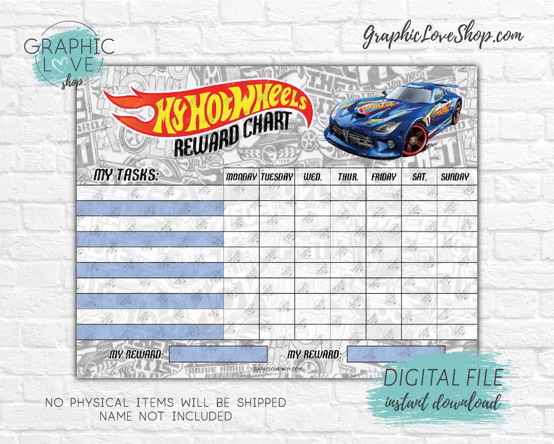Digital Hot Wheels Car Printable Reward Chart with Blank Tasks | Etsy