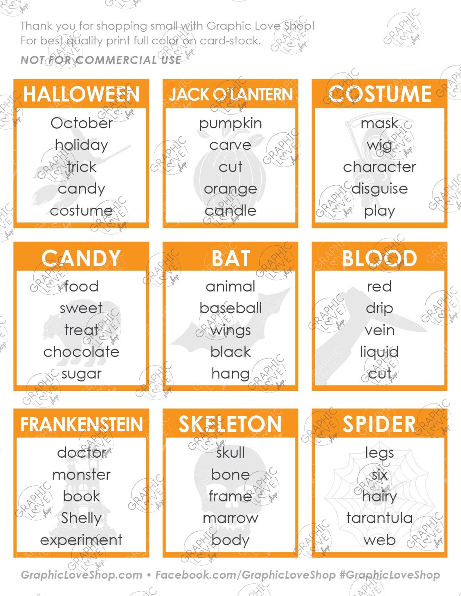 Digital Halloween & Fall Theme Taboo Game 54 Printable Cards | Etsy