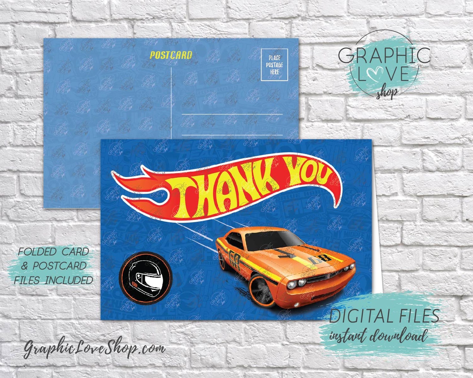 Digital 4x6 Hot Wheels Race Track Thank You Card Folded & | Etsy