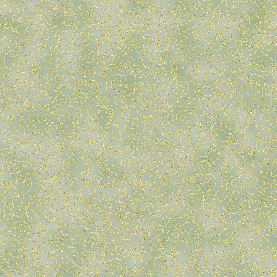 Holiday Elegance Fabric Sage Scroll Gold Metallic Quilt Cotton Sewing ...