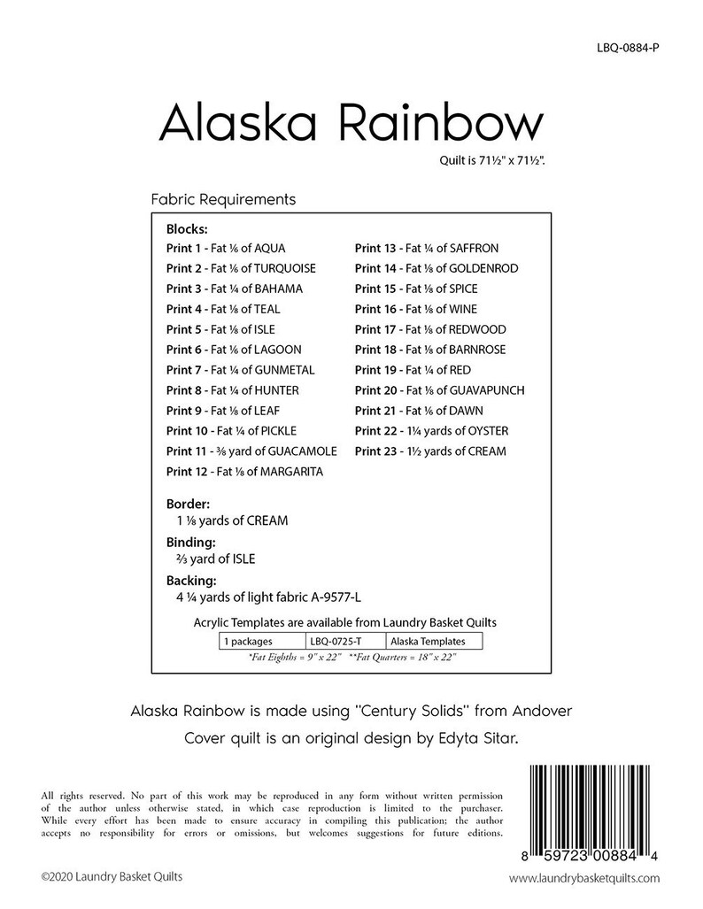 Alaska Rainbow Quilt Pattern by Edyta Sitar for Laundry Basket - Etsy
