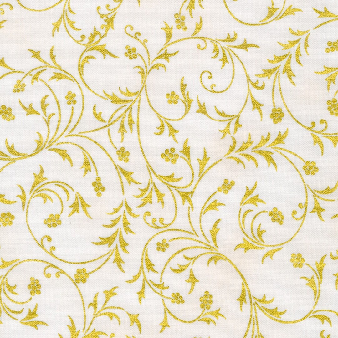 Holiday Flourish Fabric Gold Metallic Swirls Cream Snow Flower, Listed by the Yard & Half Yard ...
