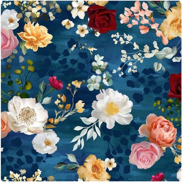 Navy Floral Fabric - Etsy
