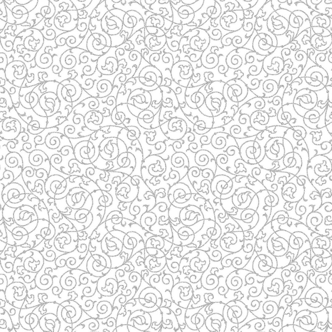 Holiday Elegance Fabric White Scroll Silver Metallic Quilt Cotton ...