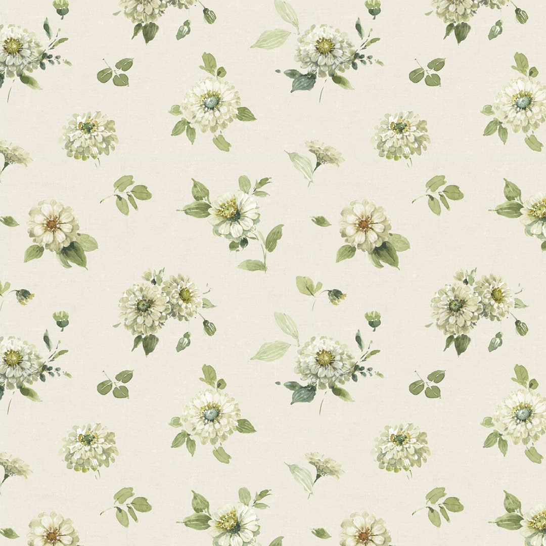 Green Fields Fabric Cream Medium Floral Quilt Cotton Sewing Material ...