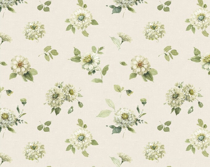 Green Fields Fabric Cream Medium Floral Quilt Cotton Sewing Material ...