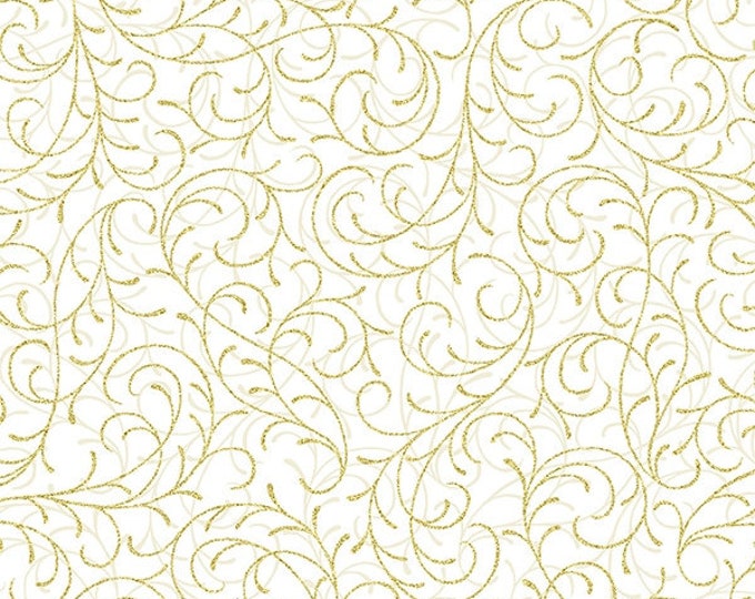Cream Scroll Fabric Gold Metallic Natural Joyful Traditions Christmas ...