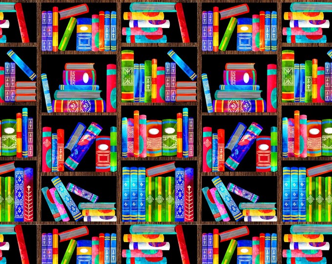Book Fabric Bright Bookshelves From School Days by Gail Cadden - Etsy
