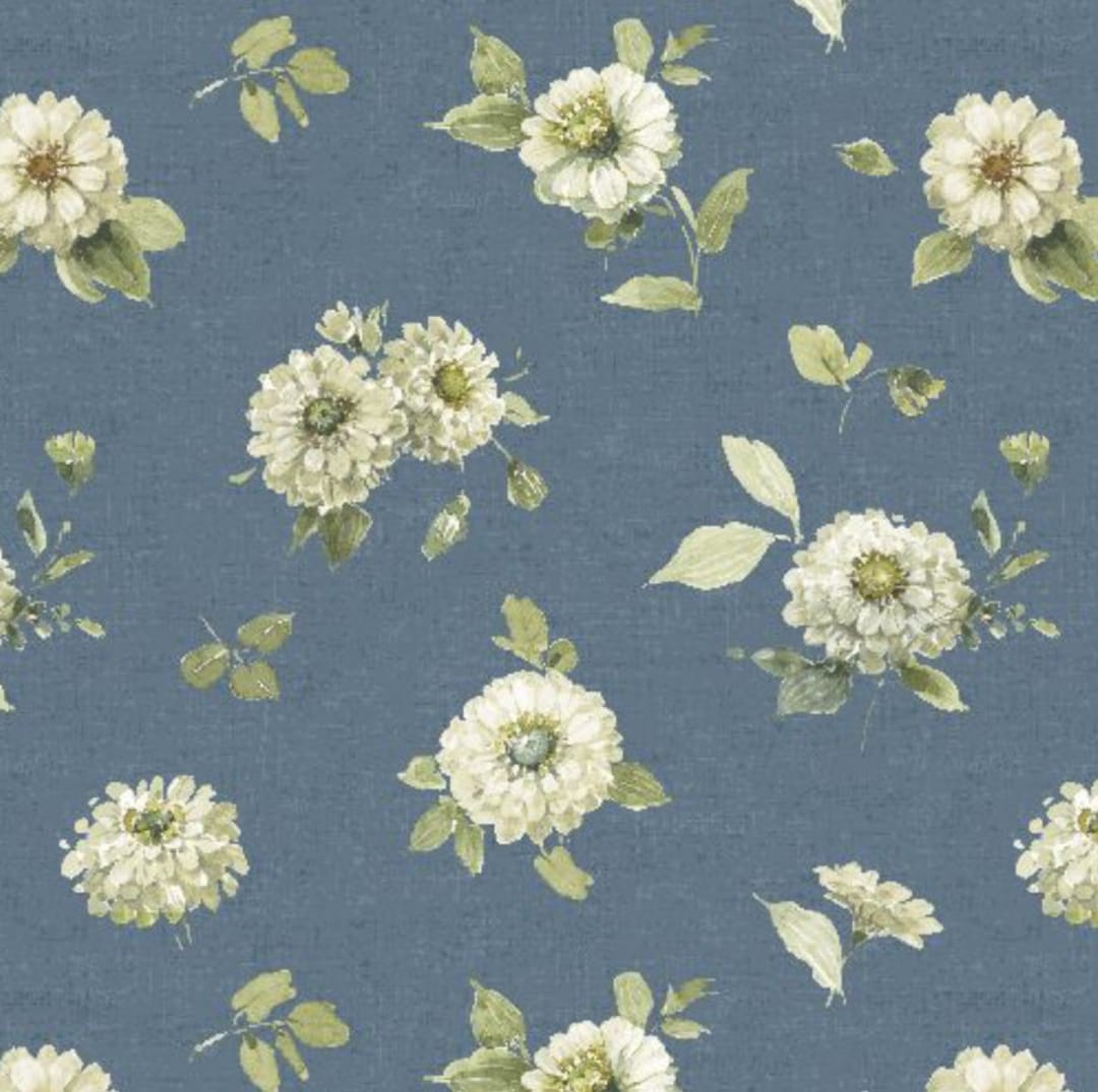 Green Fields Fabric Blue Medium Floral Quilt Cotton Sewing Material ...