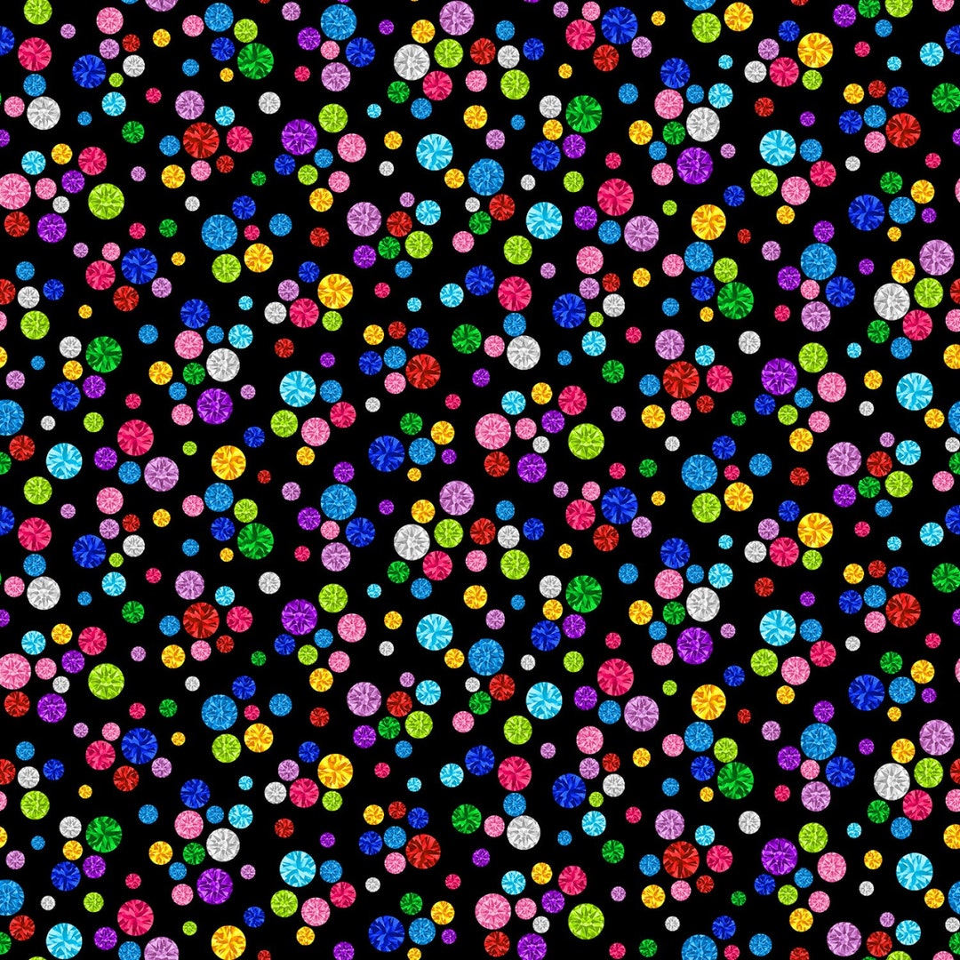 Birthstone Bling Fabric Black Tossed Gemstones Quilt Cotton Sewing ...