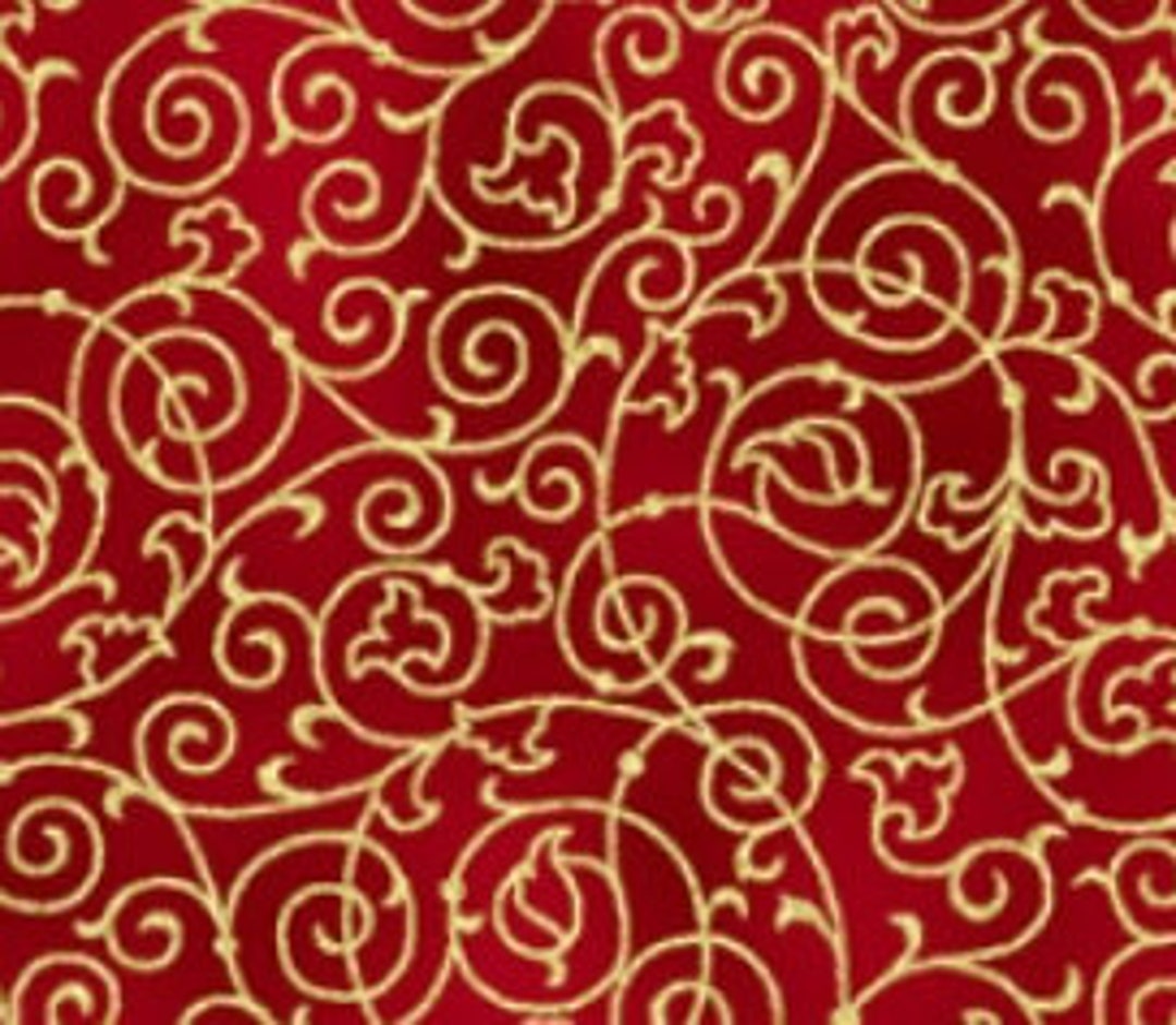Holiday Elegance Fabric Scarlet Gold Swirl Metallic Red Quilt Cotton ...