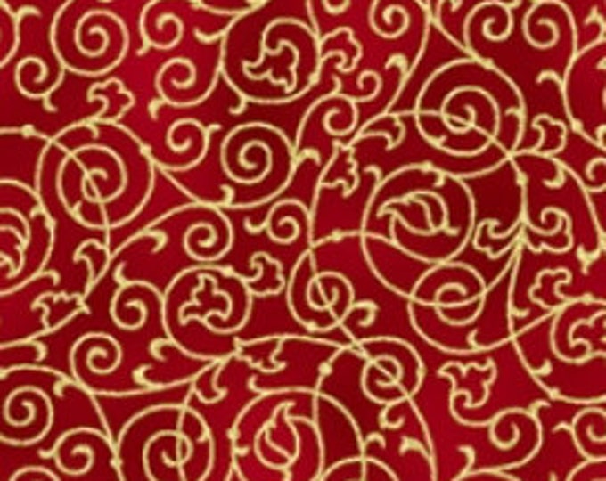 Holiday Elegance Fabric Scarlet Gold Swirl Metallic Red Quilt Cotton ...
