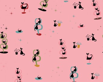 Mod Meow Fabric Cottage Main Cats by Amanda Niederhauser for Riley ...