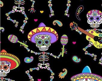 Colorful Calaveras Fabric Sweet and Happy Calaveras by - Etsy