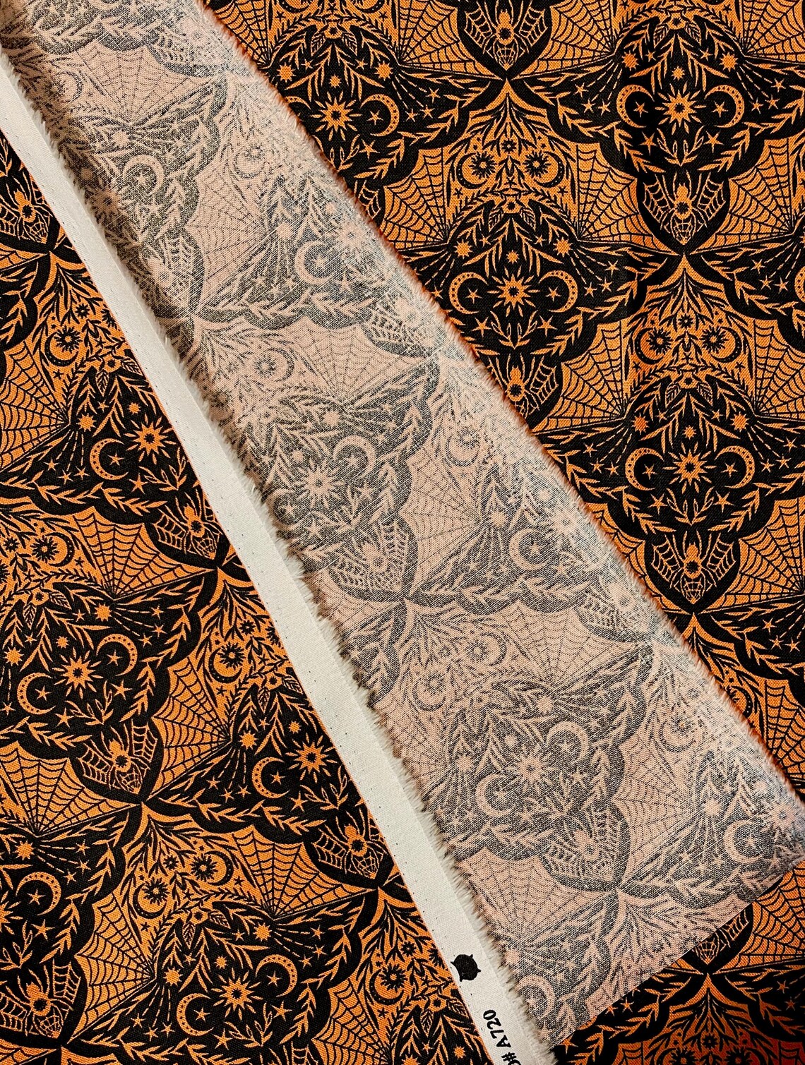 Lewis and Irene Fabric Cast a Spell Orange Floral Bat Damask Quilt ...