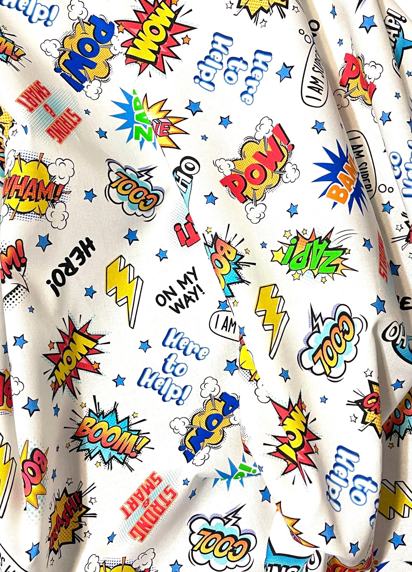 My Hero Fabric Superhero Words White Quilt Cotton Sewing Material by ...