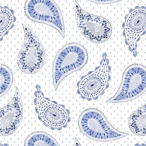 Indigo Splash Fabric White Paisley Dots Quilt Cotton Sewing Material ...