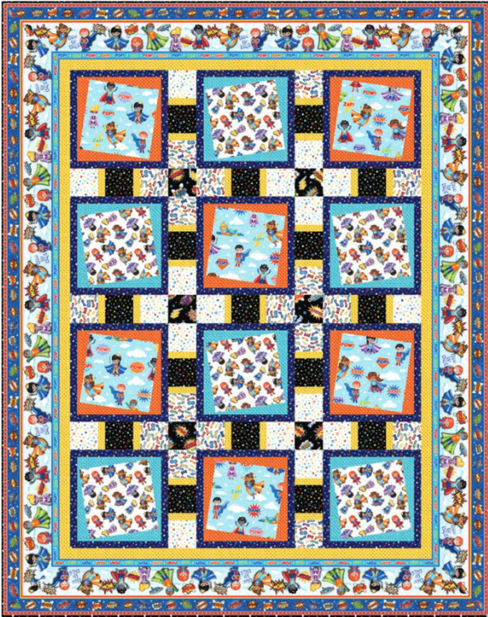 My Hero Fabric Superhero Words White Quilt Cotton Sewing Material by ...