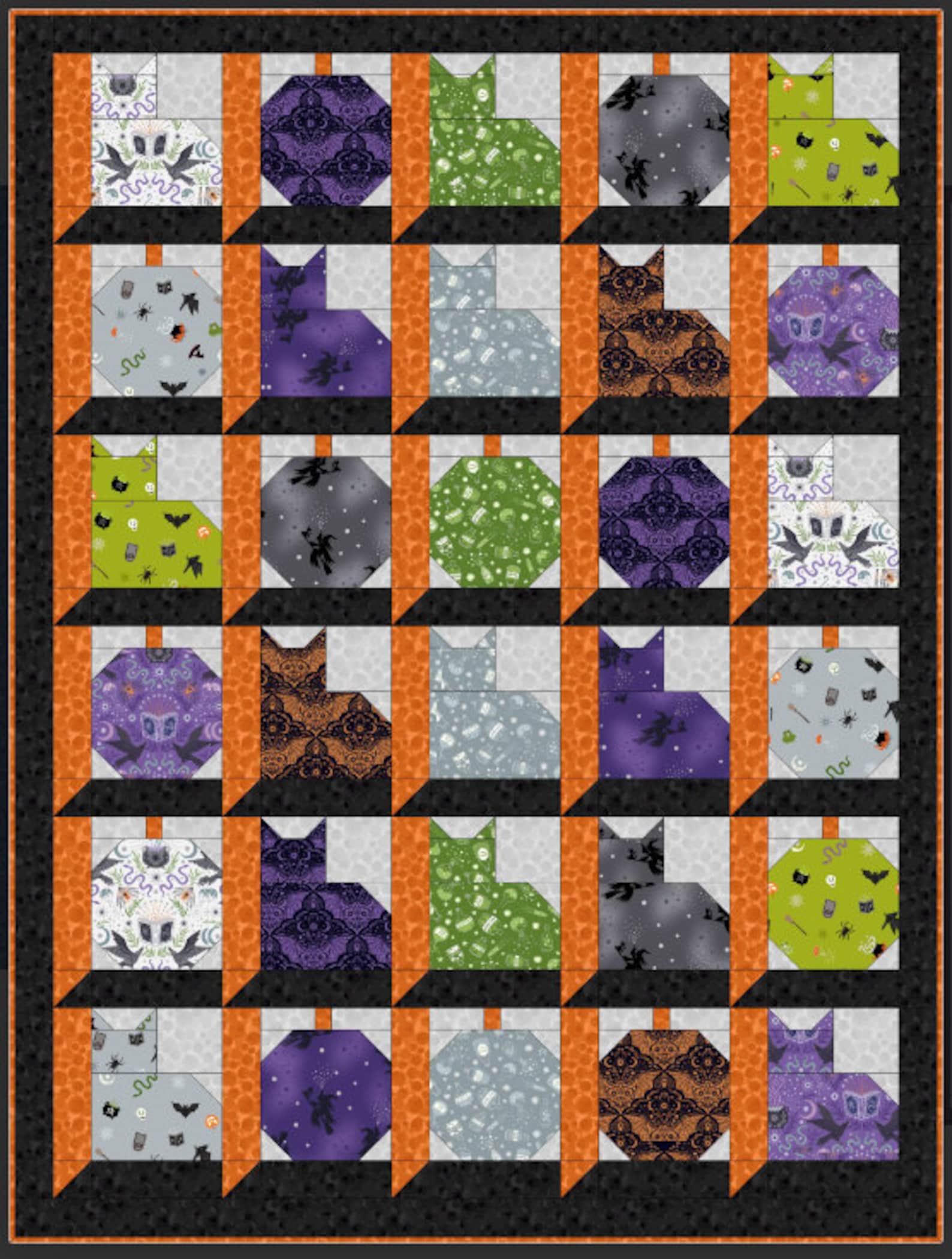 Lewis and Irene Fabric Cast a Spell Orange Floral Bat Damask Quilt ...