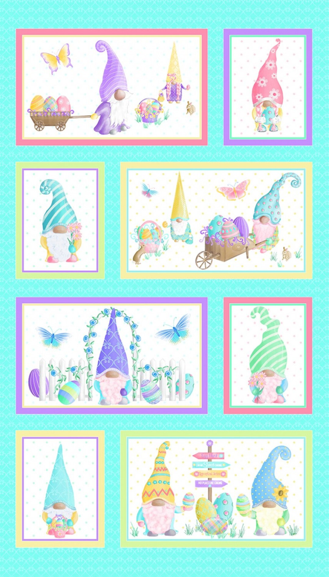 Fabric Panels, Spring Garden Gnomes Quilt Cotton Fabric Panel by Andi ...