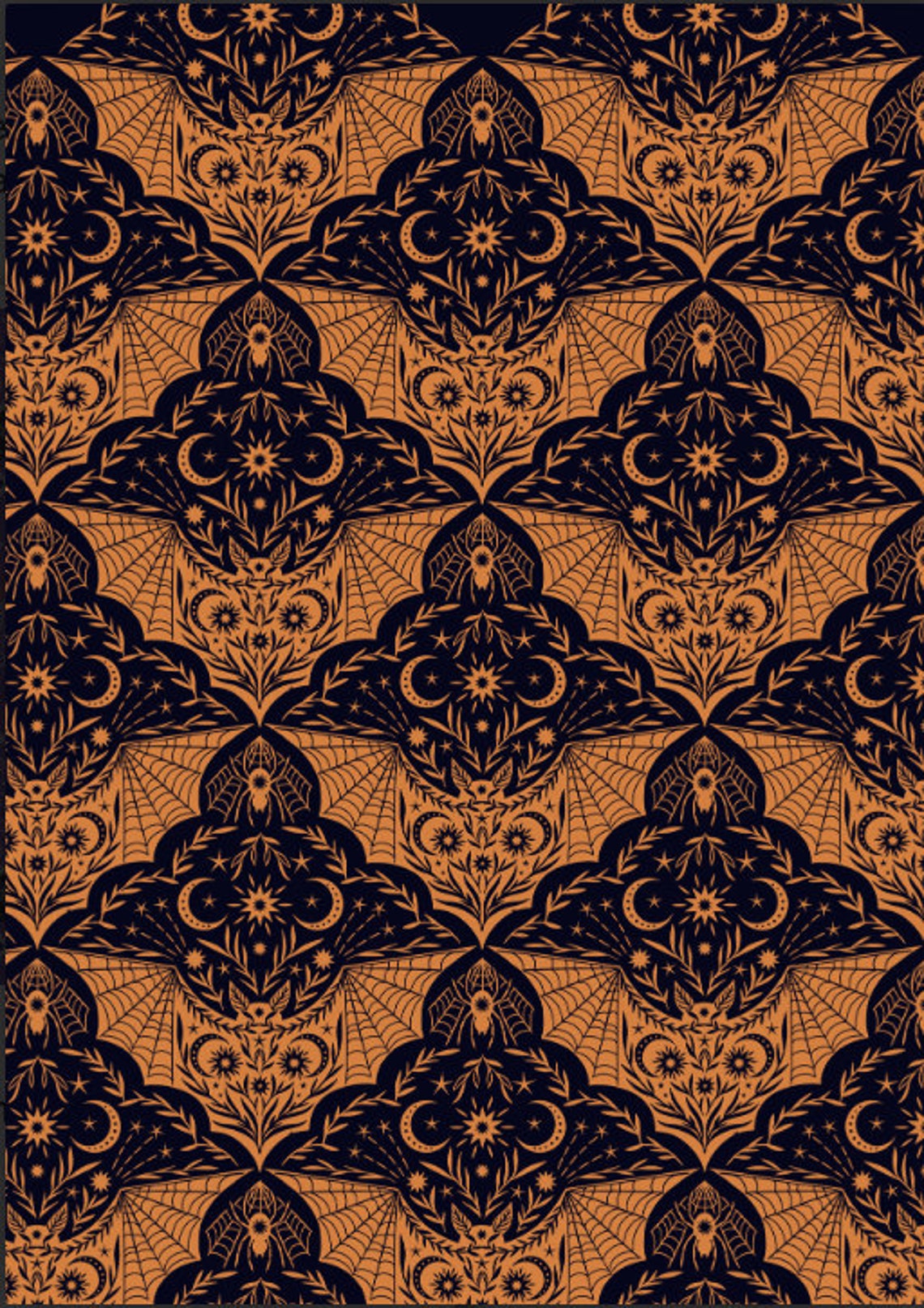 Lewis and Irene Fabric Cast a Spell Orange Floral Bat Damask Quilt ...