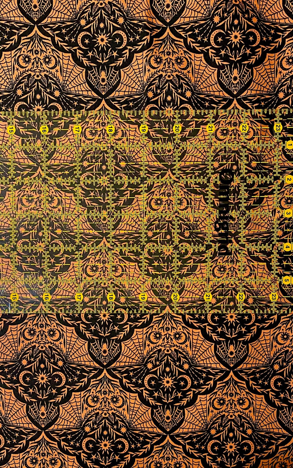 Lewis and Irene Fabric Cast a Spell Orange Floral Bat Damask Quilt ...