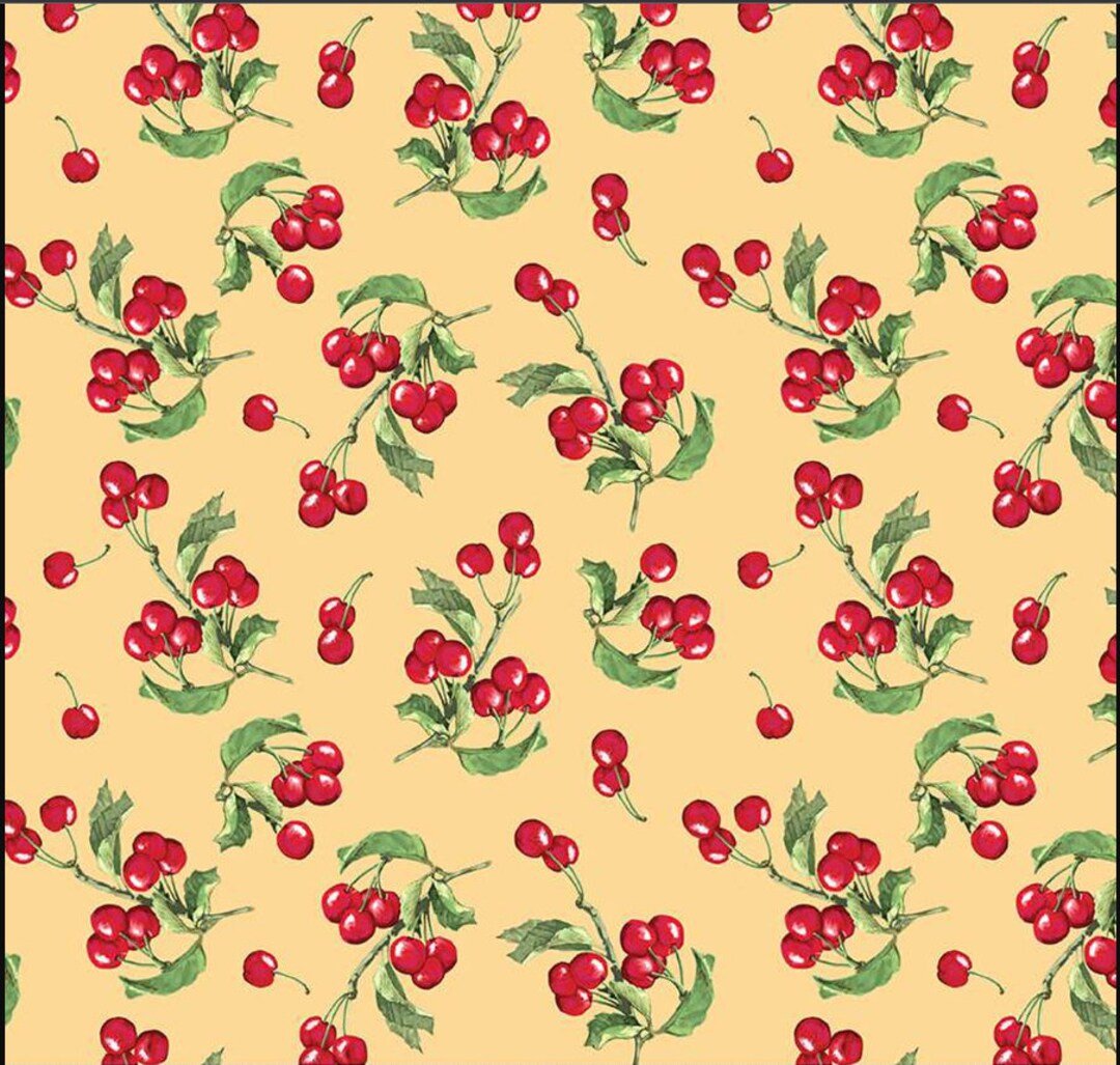 Mon Cheri Fabric Yellow Cherries Quilt Cotton Sewing Material, Listed ...