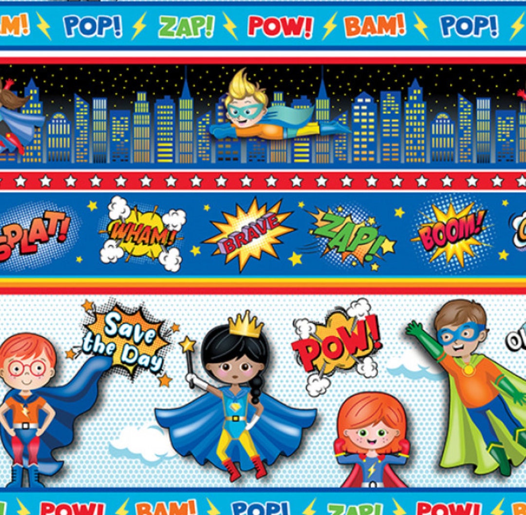 My Hero Fabric Multi Stripe Quilt Cotton Superhero Sewing Material ...