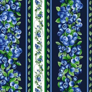 Blueberry Delight Fabric Blueberries Stripe Quilt Cotton Sewing ...