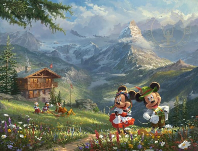 Mickey and Minnie Mouse Alps Fabric Panel, Thomas Kinkade Cotton Quilt ...