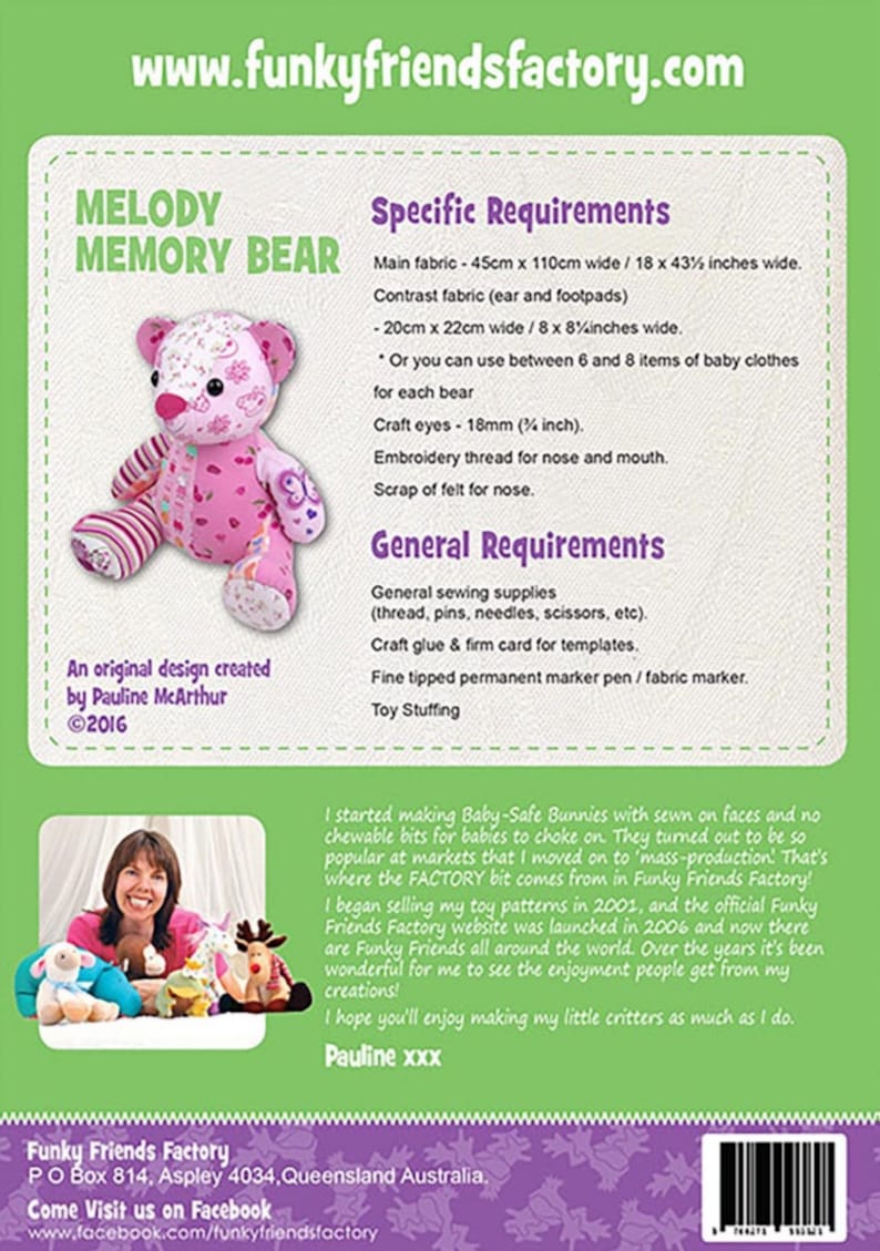 Melody Memory Bear Stuffed Toy Pattern From Funky Friends Factory ...